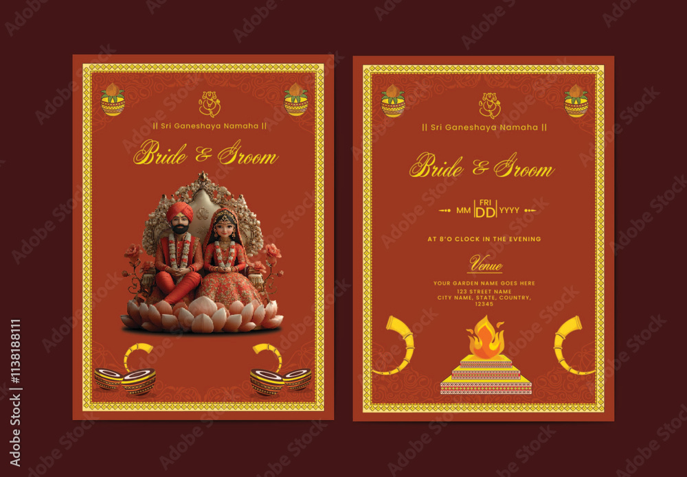 Fully editable, Hindu Wedding Invitation Card Design with 3D Render ...