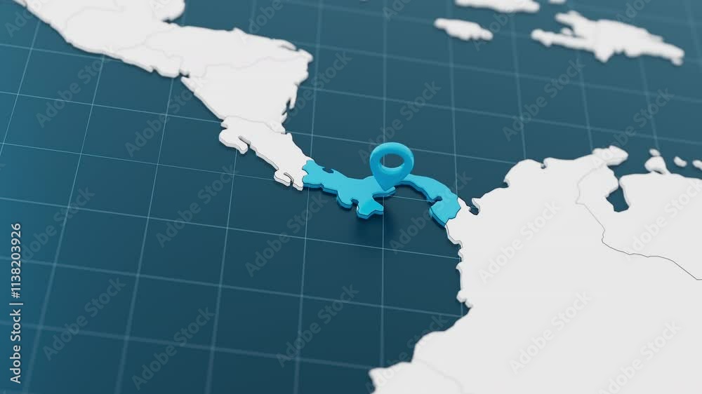 Blue Panama 3d map with pointer pin surrounded with other countries in ...