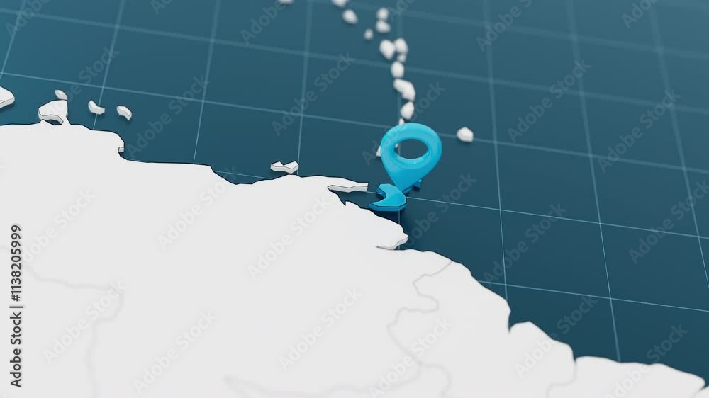 Blue Trinidad And Tobago 3d map with pointer pin surrounded with other ...