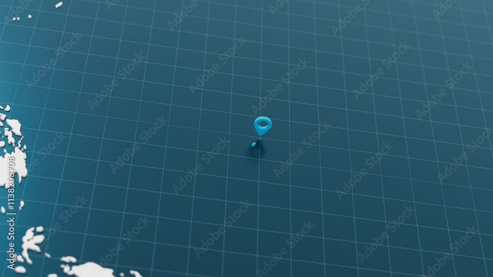 Blue Guam 3d map with pointer pin surrounded with other countries in ...