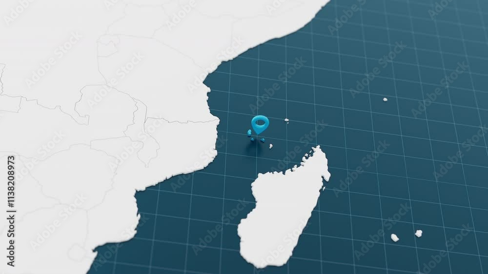 Blue Comoros 3d map with pointer pin surrounded with other countries in ...