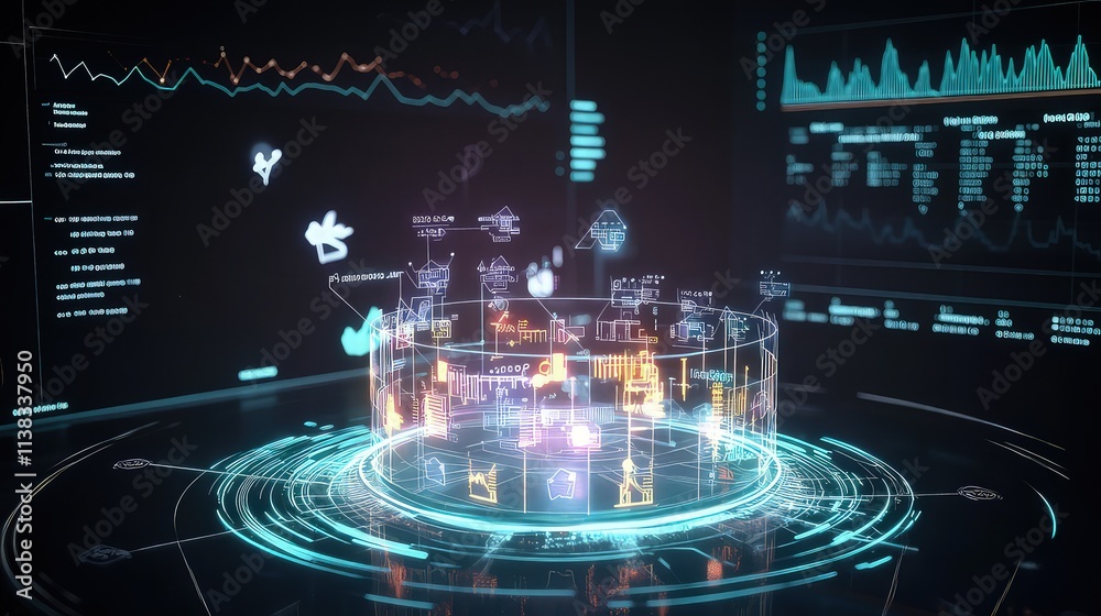 A luminous holographic depiction of a vaccination schedule with light ...