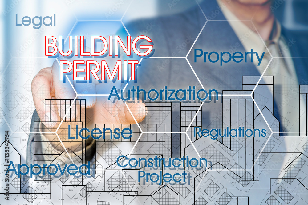 Poster BUILDING PERMIT INFOGRAPHIC with architect or engineer ...
