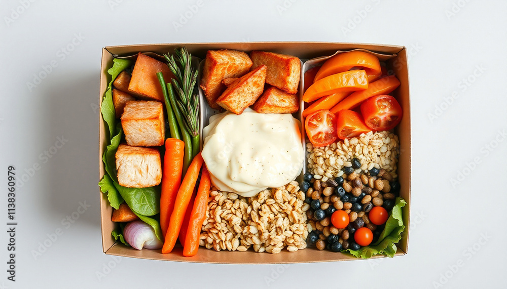 PNG ULTRA HD 8K Diet Box – Balanced Meal with Fresh Ingredients Divided ...