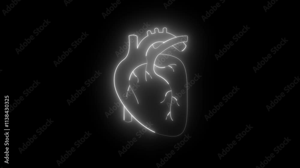 Neon human heart animation. Animation of a beating glowing human heart ...