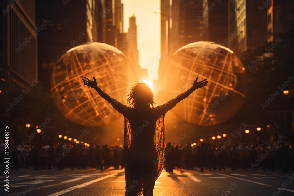 Poster A resplendent tableau emerges as celestial orb ascends, its ...