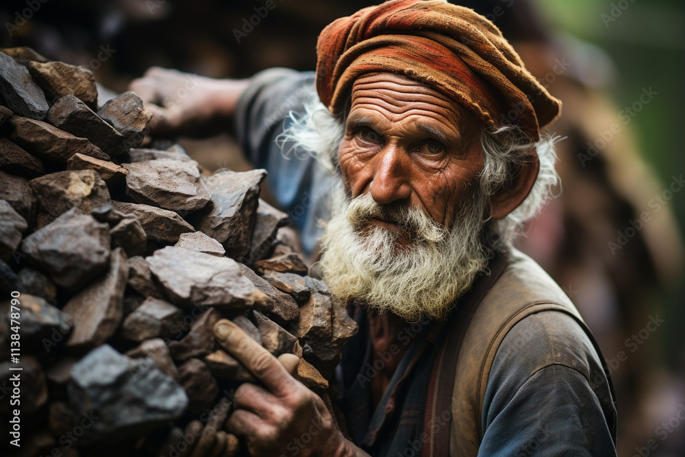 Photo & Art Print arduous task of bearing a weighty burden, symbolizing ...
