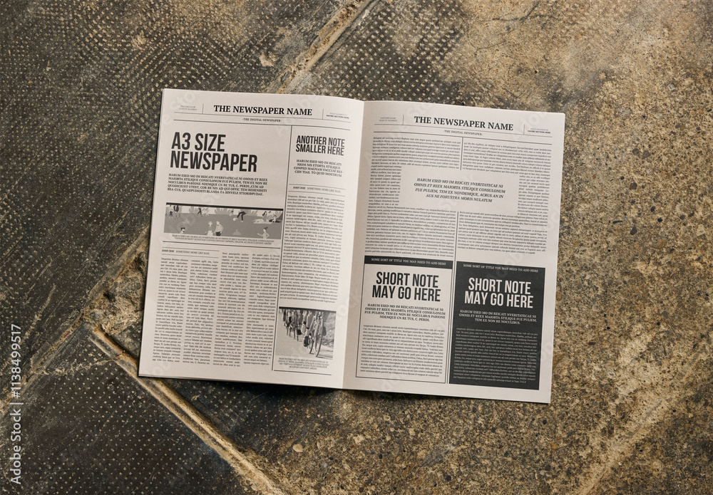 Mockup Of Open Customizable Vertical Broadsheet Newspaper Stock ...