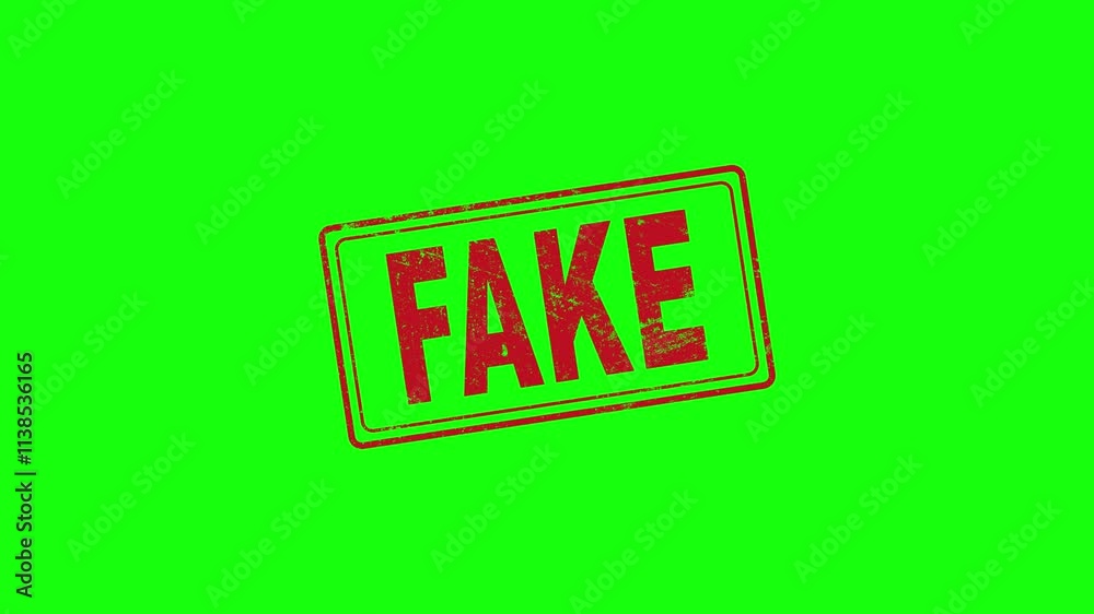 Deep fake hoax stamp and hand stamping impact isolated animation. Fake ...