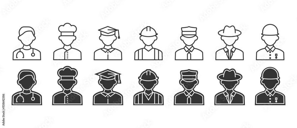 Flat icon of Various occupations human characters. Collection of ...