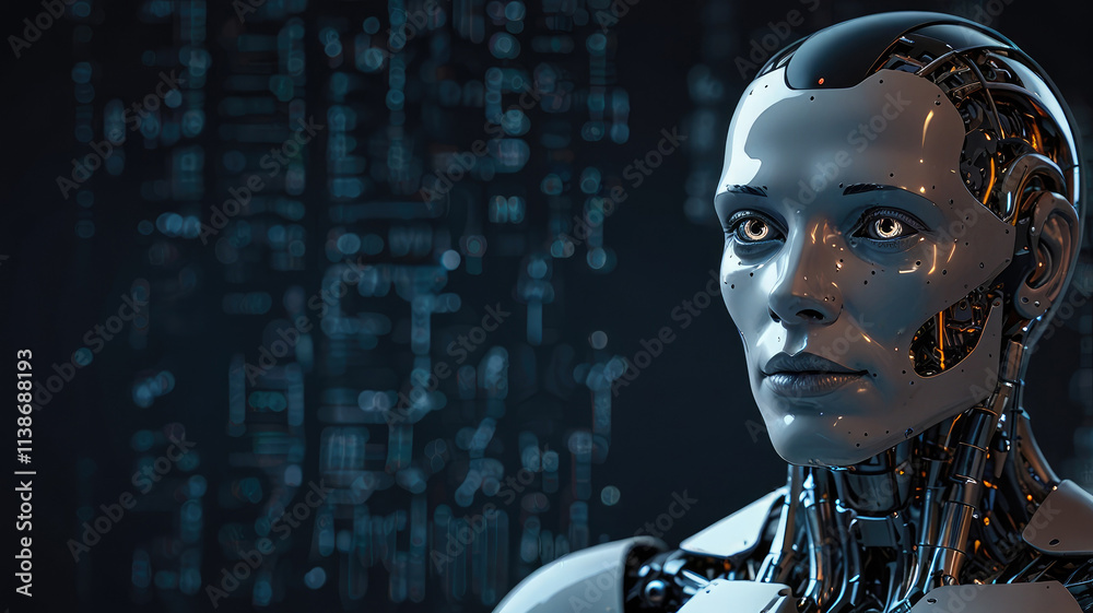 Poster Hyper-Realistic Female Android with Exposed Mechanisms in ...