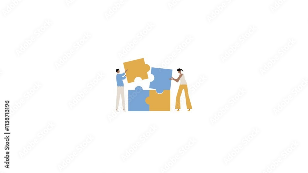 Teamwork, Puzzle, business solution, team working. Outline 2d, micro ...