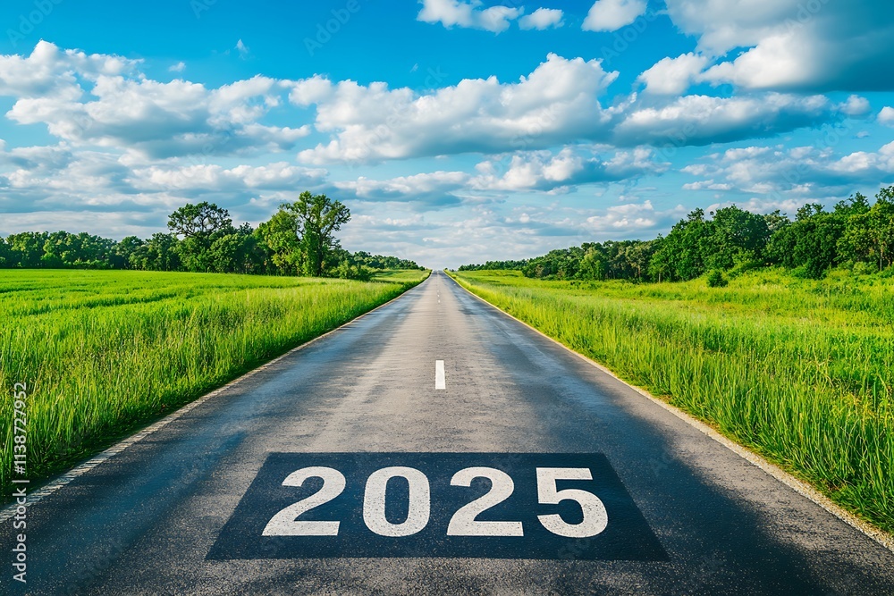 Road to 2025 with an empty road with written 2025 and arrow pointing ...