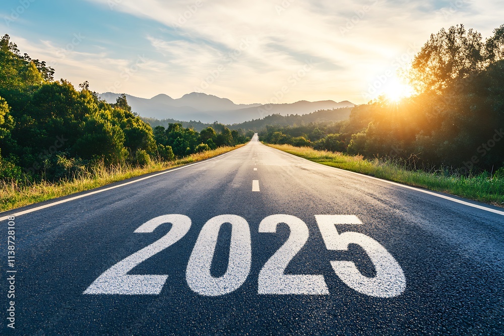 Road to 2025 with an empty road with written 2025 and arrow pointing ...