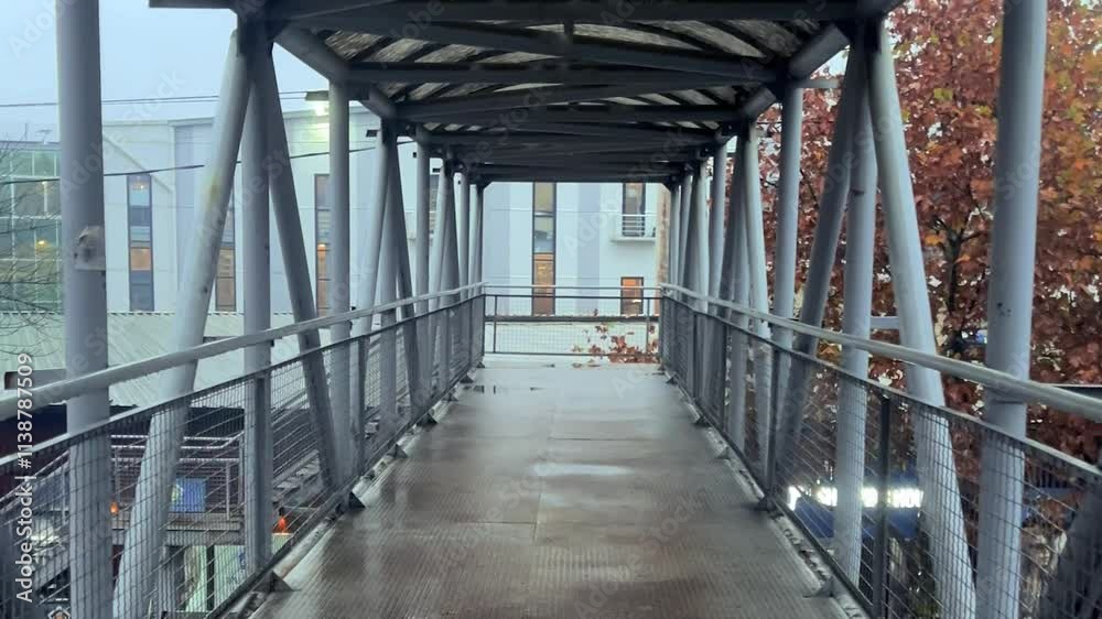 Horizontal street video. Overground pedestrian crossing in Tbilisi. Old ...