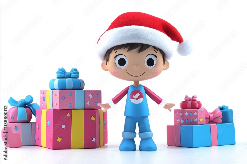 Jolly yule 3d model. Joy young man in a red festive hat with huge ...