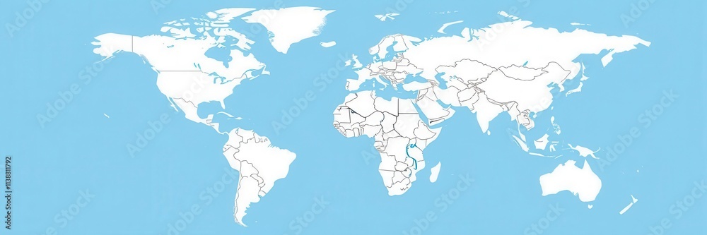 World political map in blue and white colors with country borders and ...