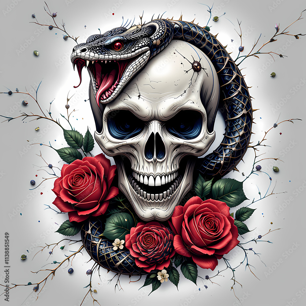 3D Ai Digital illustration art Skull tattoo logo design, dragon, Cobra ...