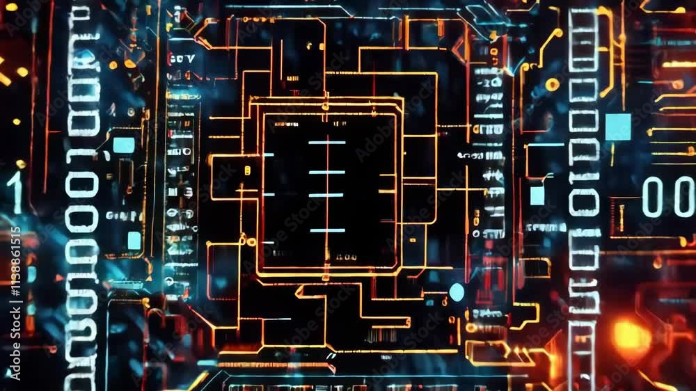 Complex electronic circuit boards showcase a cpu processing data, with ...