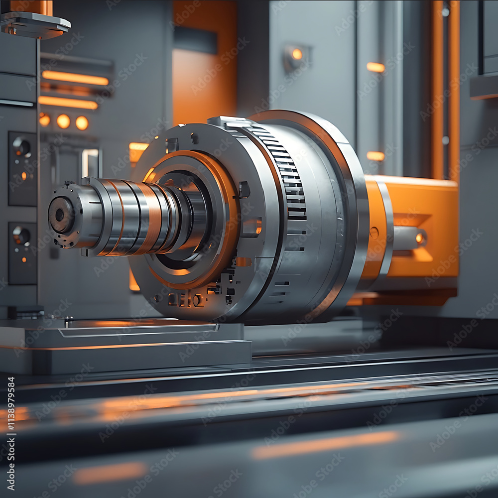 A zoom in on a detail of a lathe in a workshop is shown in ...