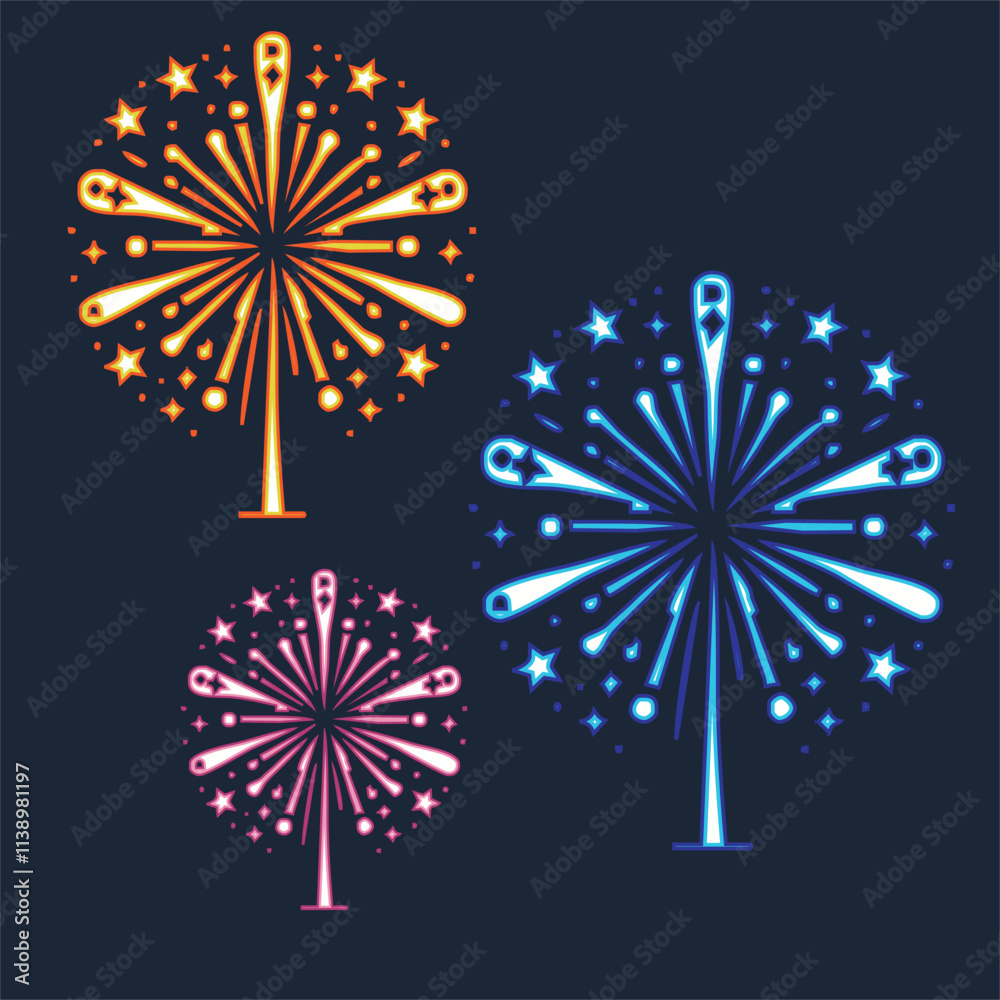 Fireworks set. Vector firework sign isolated with stars and sparks ...