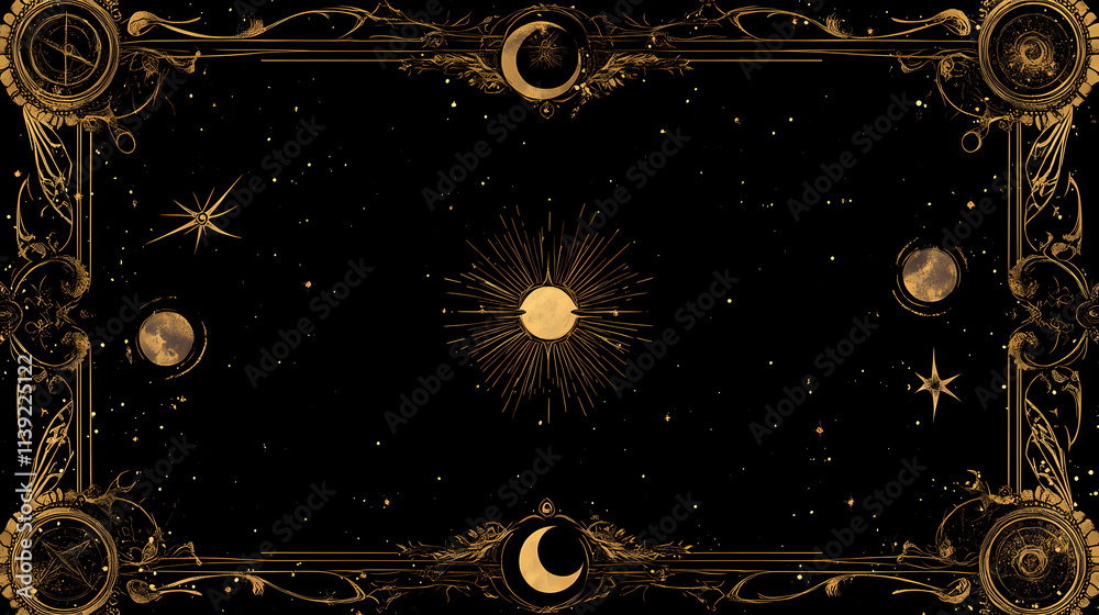 Magic border with celestial stars sun and moon. astrology fantasy ...