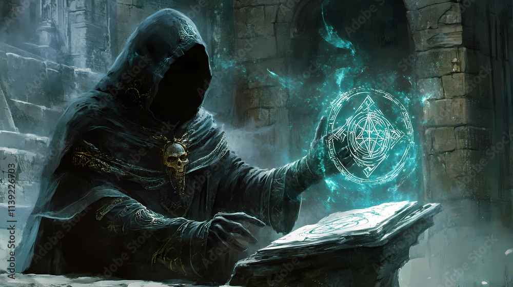Photo & Art Print Warlock inscribing arcane symbols into stone, Thiago