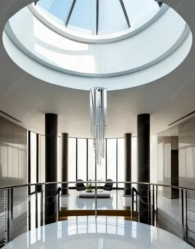 a stunning circular atrium in an ultramodern mansion, seamlessly ...