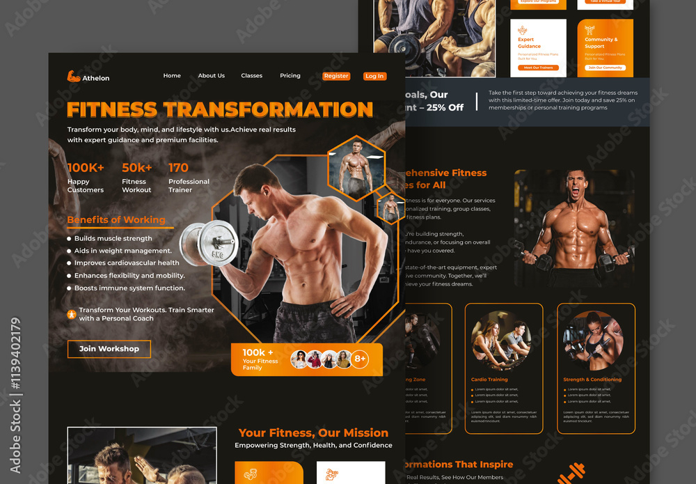 Gym Fitness Services Landing Page Design Template Stock Template ...