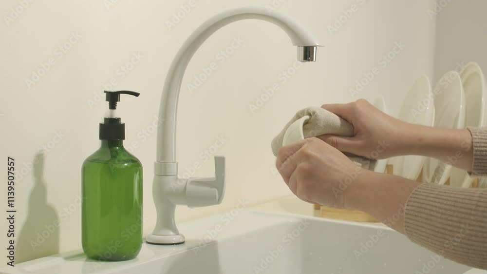 Template video about washing products content: a female model is wiping ...