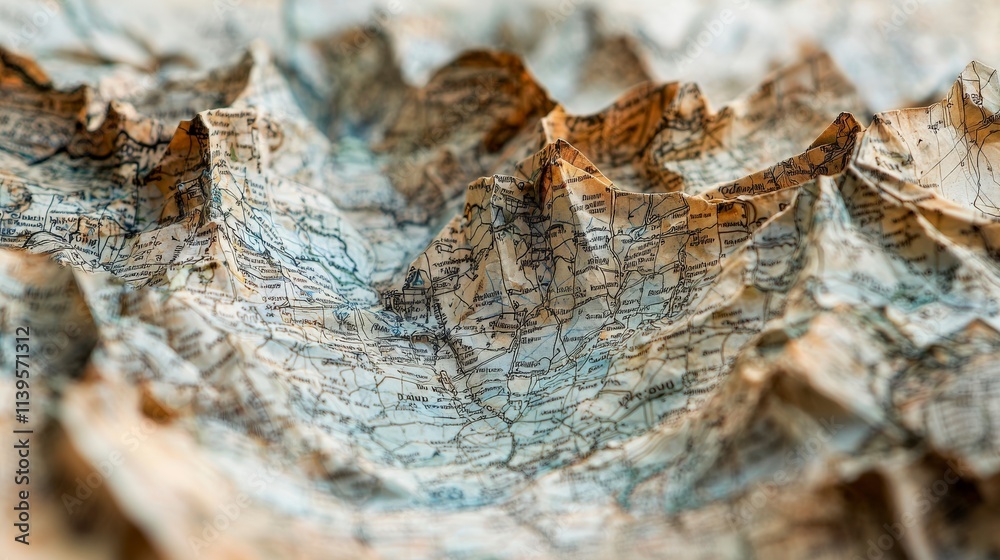 Exploring the delicate folds of a world map in detail travel vintage ...