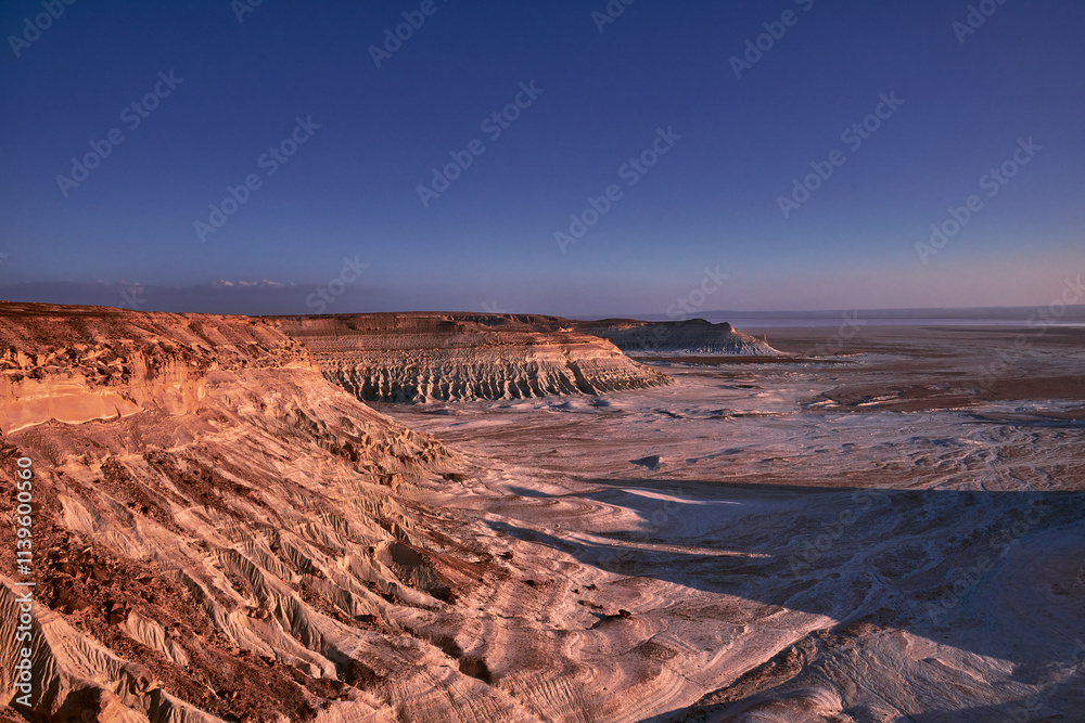 On the Ustyurt Plateau. Uplands of the Ustyurt plateau. Desert and ...
