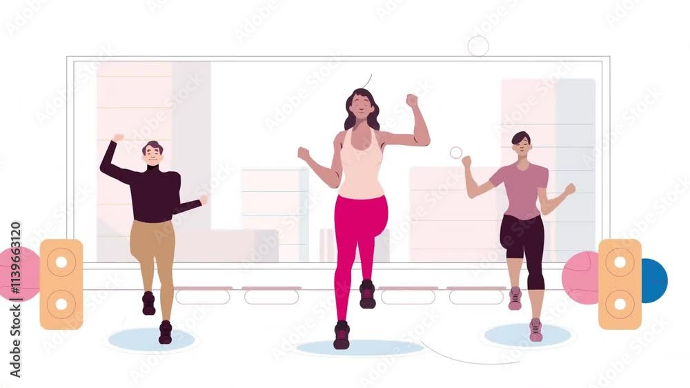 Vídeo do Stock: Animated physical education in gym. Workout for teens ...