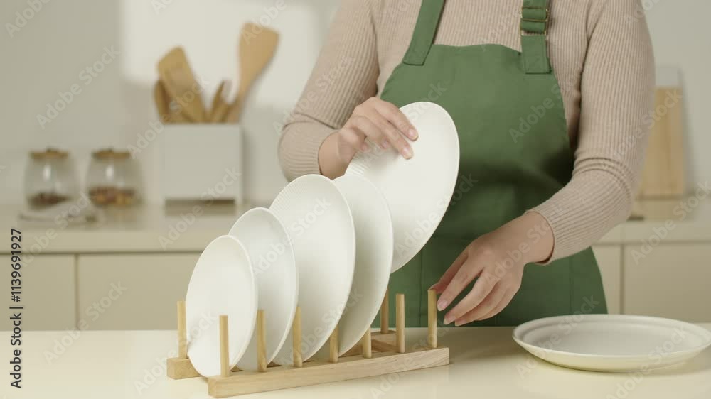 The template video shows a frontal view of a female model setting up ...