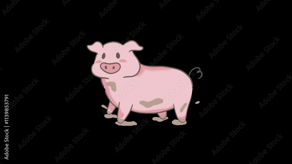 pig cartoon animation . pig icon animation. animation on transparent ...