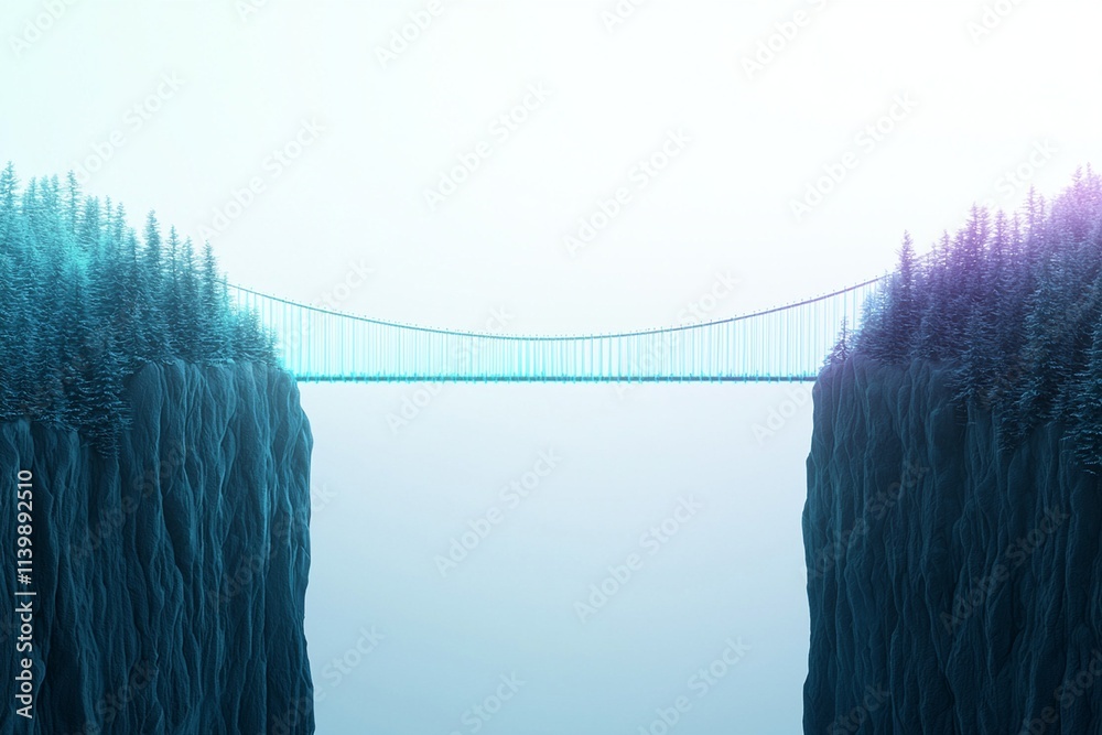 Insight bridge, stark white background, robust structure connecting two ...