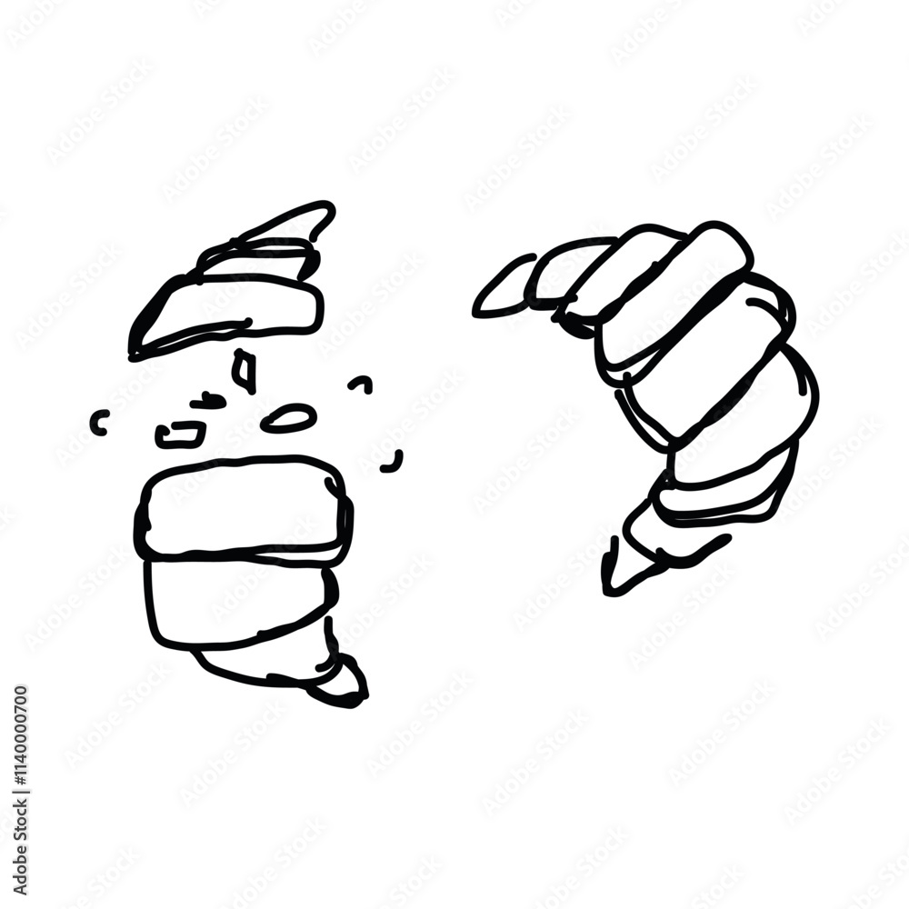 hand-drawn, childlike line drawing of croissant for logo in minimalist ...