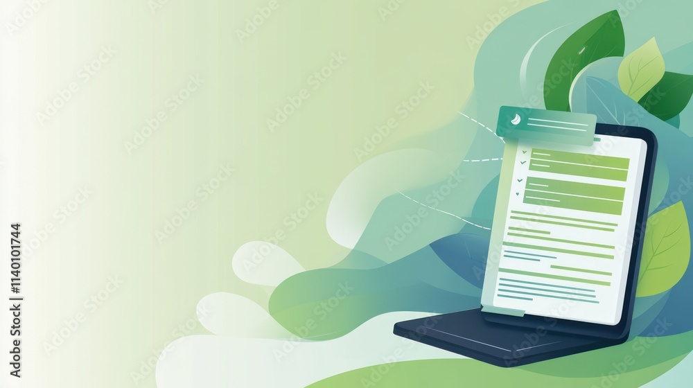 Digital tablet displaying a form with green-themed background and ...