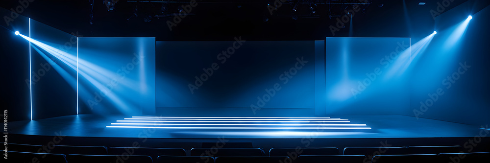 Spotlight casting a beam of focused light on a bare stage wall, serving ...
