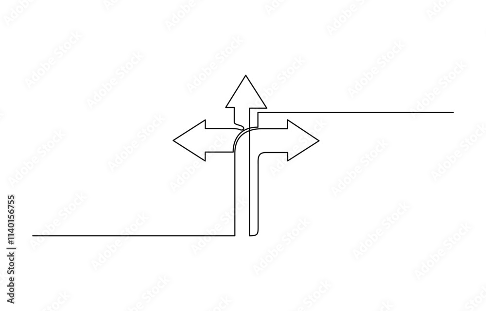 Road direction sign arrows isolated on white background. One Continuous ...