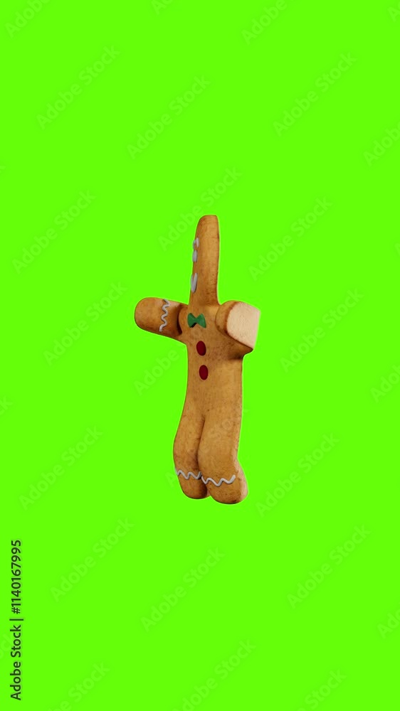 Gingerbread man dancing. 3D animation. Green screen vertical background ...