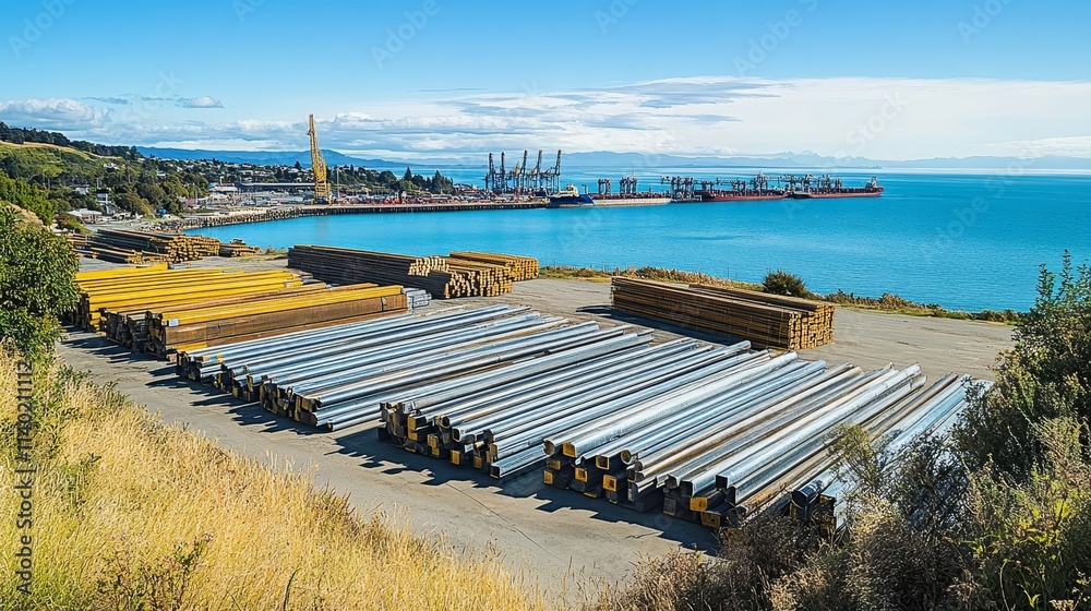Steel Profiles and Framework Materials Neatly Organized at a Coastal ...