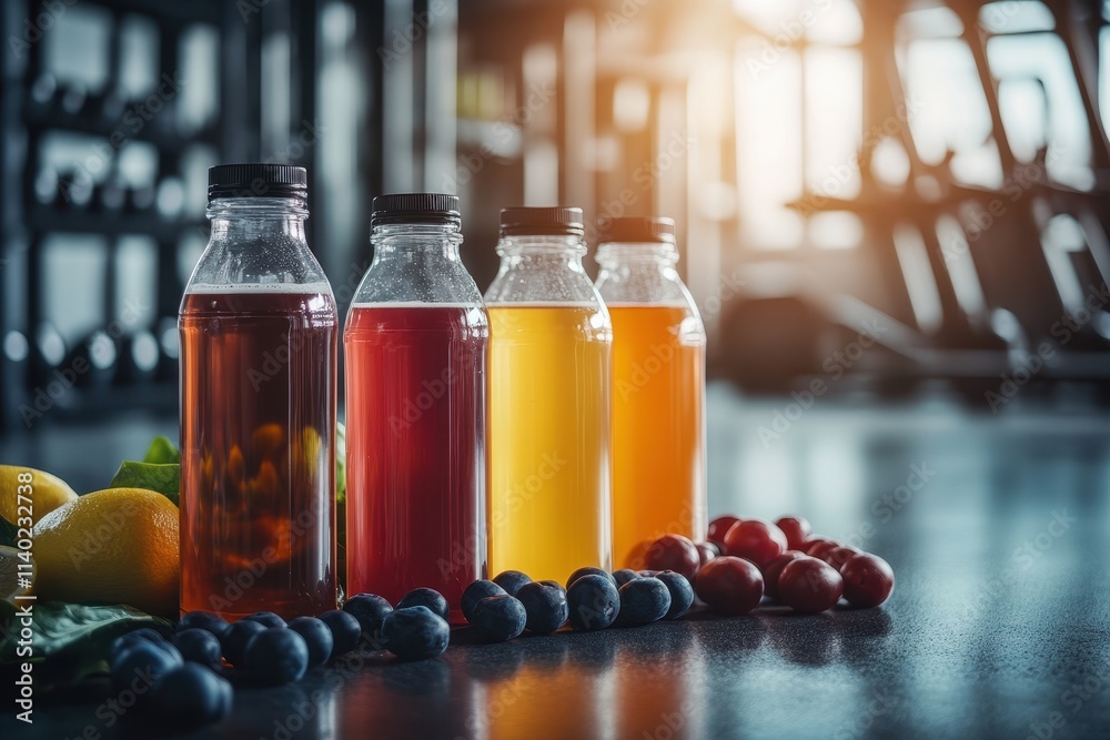 Natural energy drinks for pre and post workout at the gym foto de Stock ...