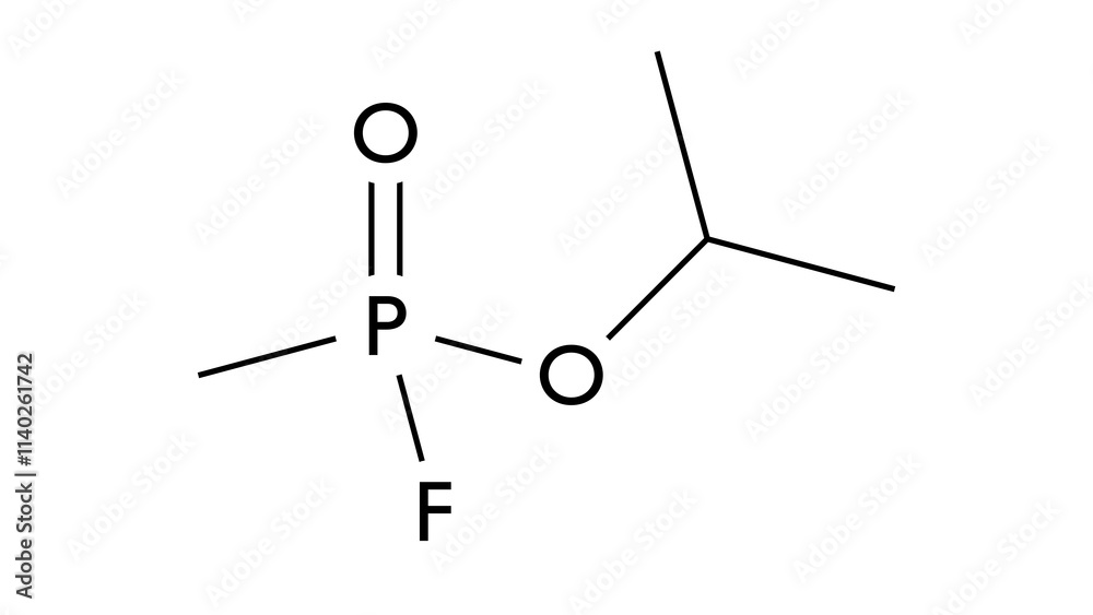 sarin molecule, structural chemical formula, ball-and-stick model ...