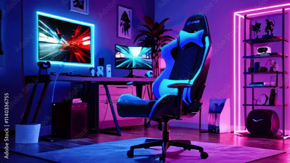 gaming setup with a large curved monitor, a keyboard, a mouse, and a ...