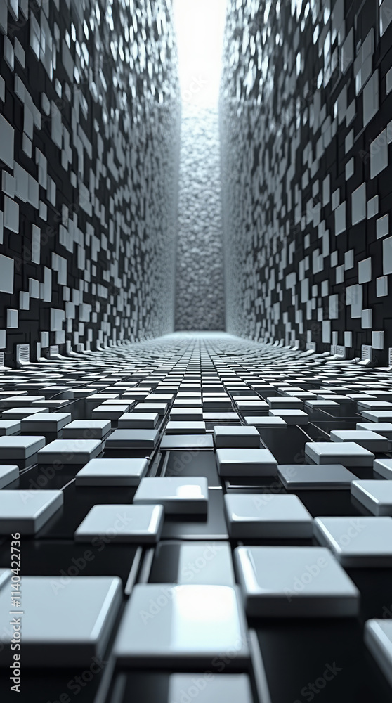 3D Grid of Black and White Squares Stretching into the Horizon Creating ...
