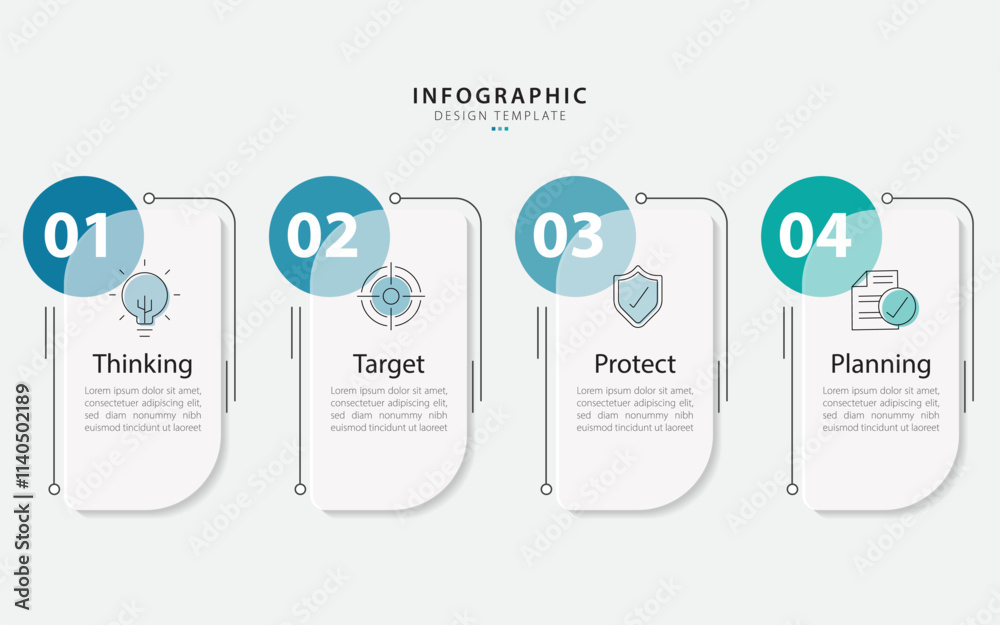Vetor de Timeline infographic template. 4 Step timeline journey ...