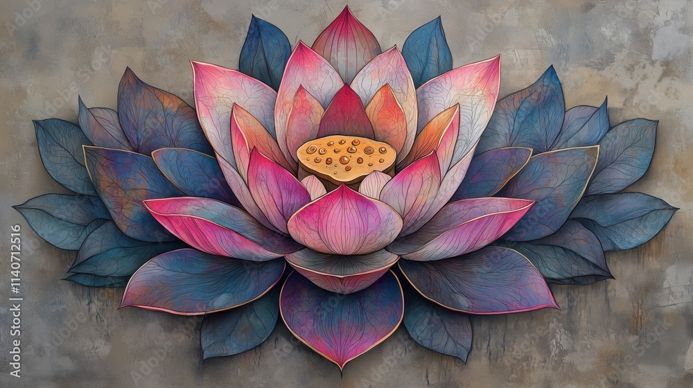 Artistic representation of a lotus flower blooming, a traditional ...