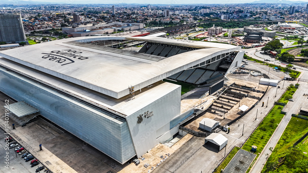 Visão aérea feita por drone da Neo Química Arena, estádio do ...