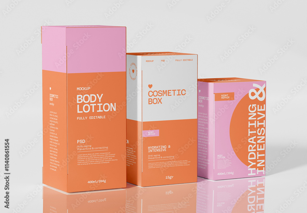 Different Size of Boxes with Reflective Surface Mockup Stock Template ...